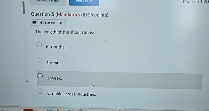 Solved Question 5 (Mandatory) (0.25 ﻿points)ListenThe length | Chegg.com