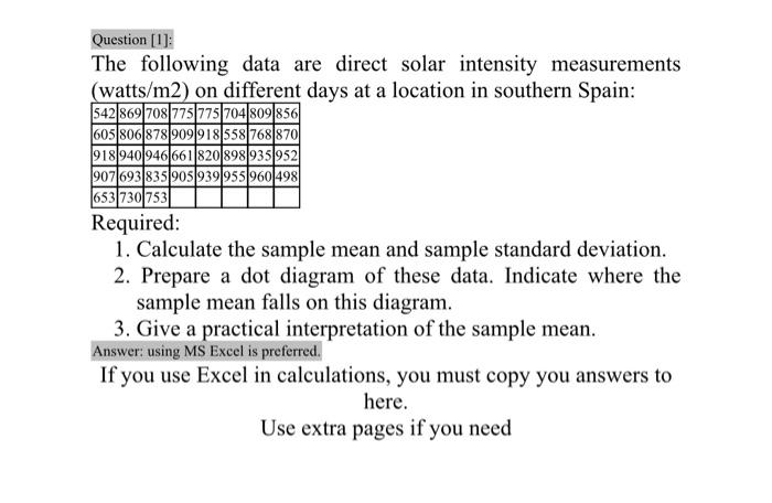 Solved Question [1]: The following data are direct solar | Chegg.com