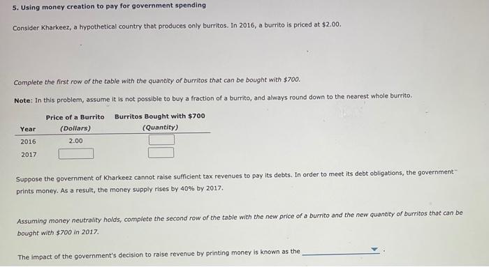 Solved 5. Using money creation to pay for government | Chegg.com
