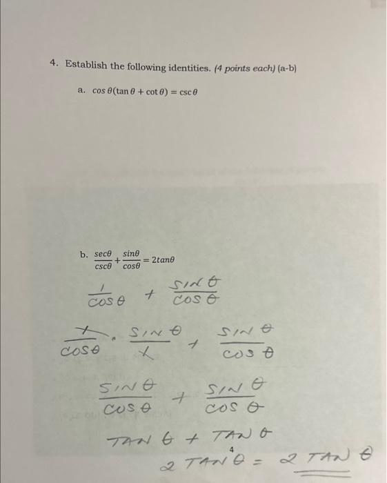 Solved 4. Establish the following identities. (4 points | Chegg.com