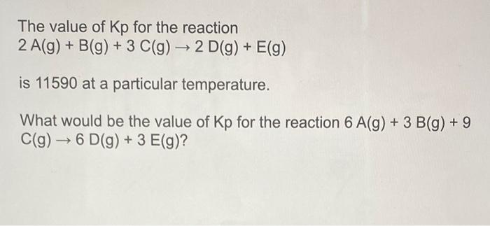 Solved The value of Kp for the reaction | Chegg.com
