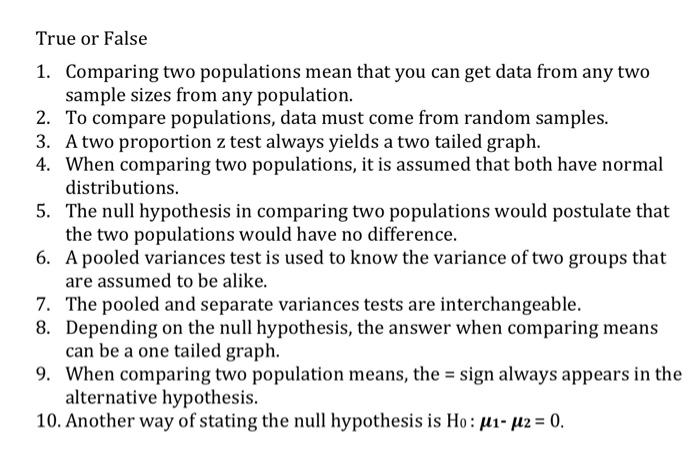 Solved 1. Comparing two populations mean that you can get | Chegg.com