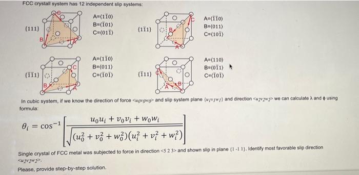 Solved FCC crystall system has 12 independent slip systems: | Chegg.com