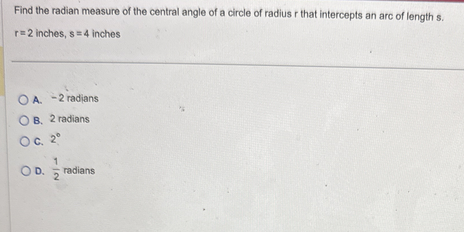 Solved by an EXPERT Find the radian measure of the central angle of a | Chegg.com