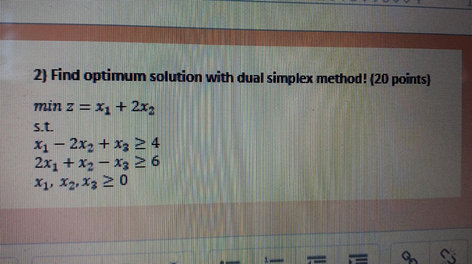 Solved 2) Find optimum solution with dual simplex method! | Chegg.com