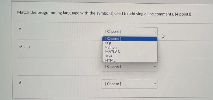 Solved Match the programming language with the symbol(s) | Chegg.com