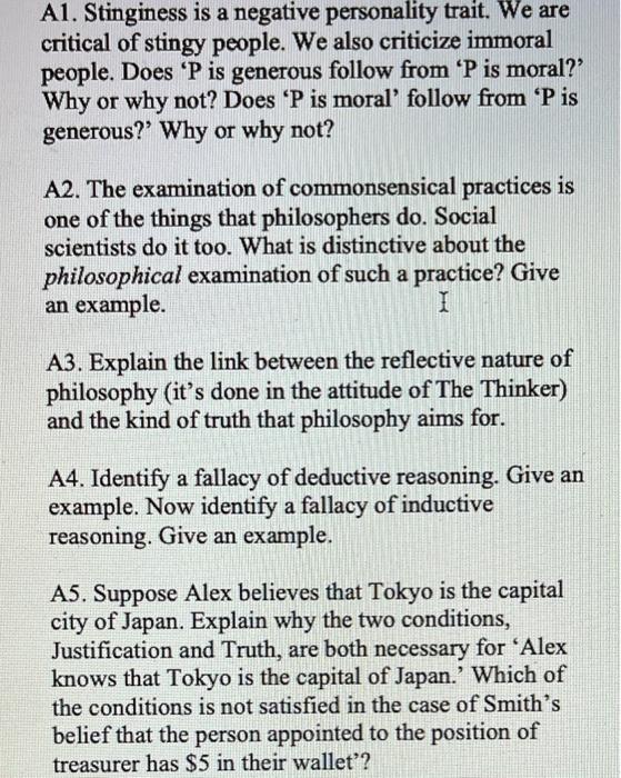 A1. Stinginess is a negative personality trait. We | Chegg.com