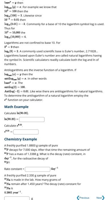 Solved base x=y then logbas (y)=x. For example we know that | Chegg.com