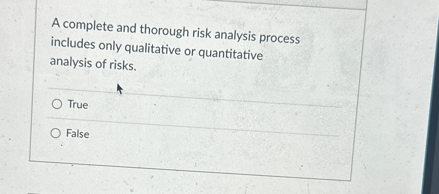 Solved A complete and thorough risk analysis process | Chegg.com