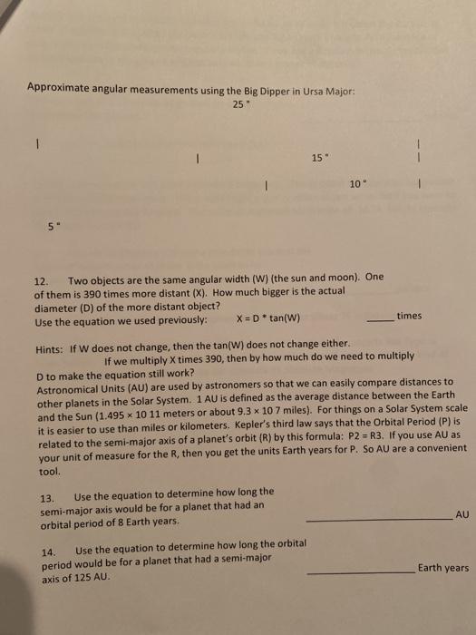 Solved Approximate angular measurements using the Big Dipper | Chegg.com