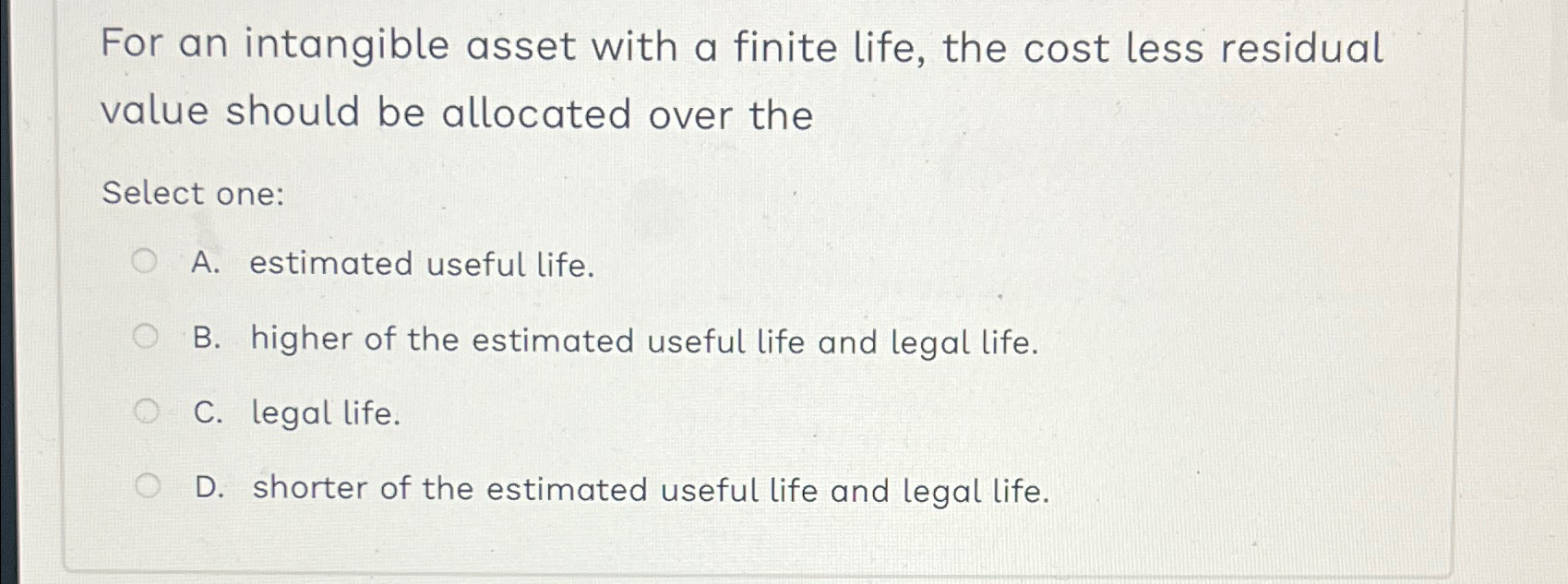 Solved For an intangible asset with a finite life, the cost | Chegg.com