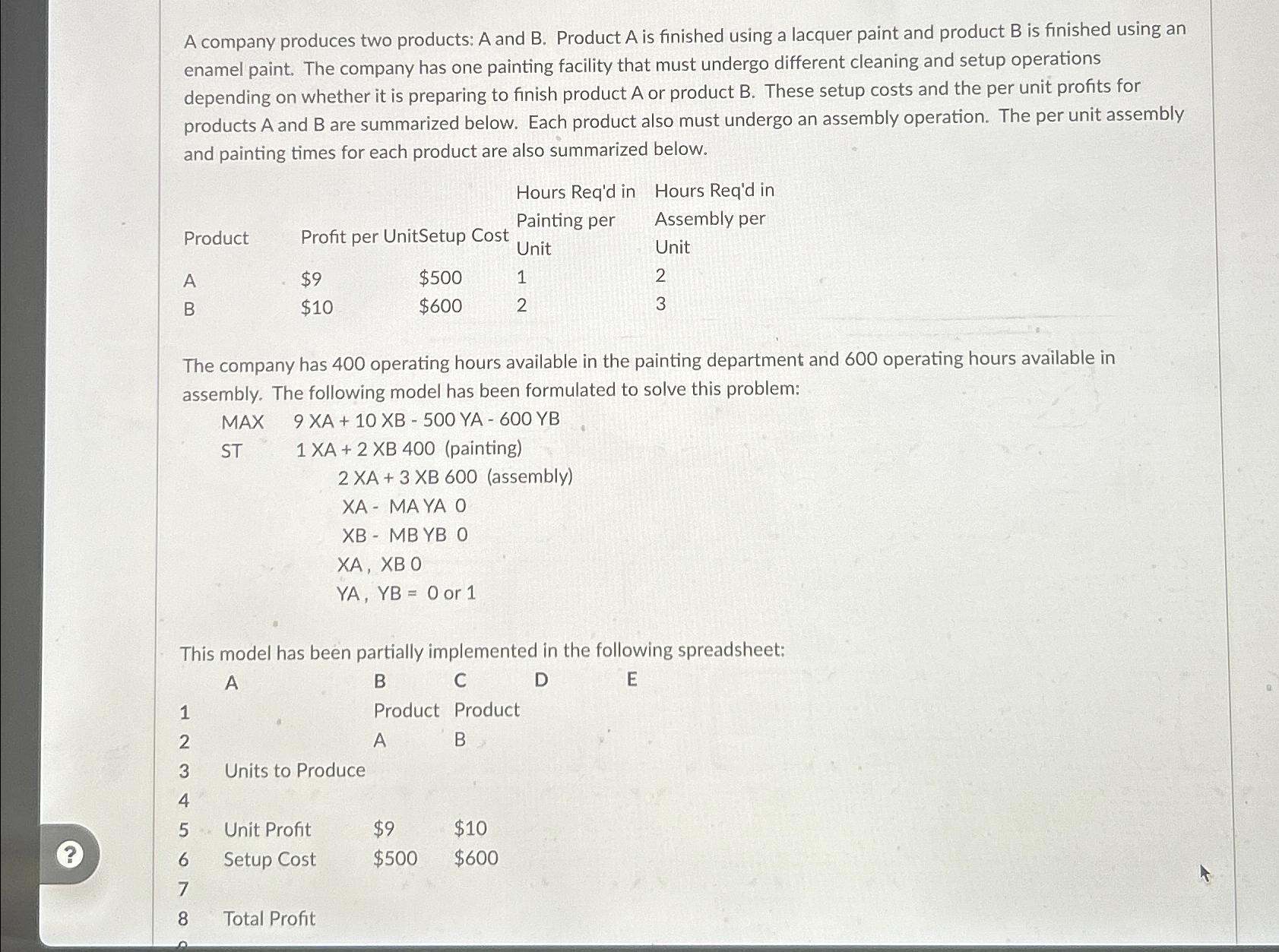 Solved A company produces two products: A and B. ﻿Product A | Chegg.com