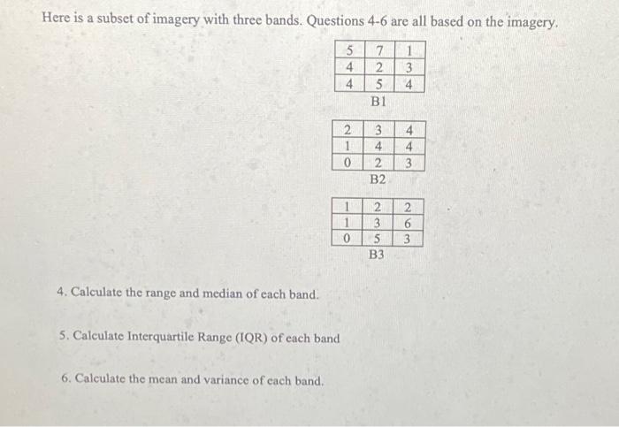 Solved Here is a subset of imagery with three bands. | Chegg.com