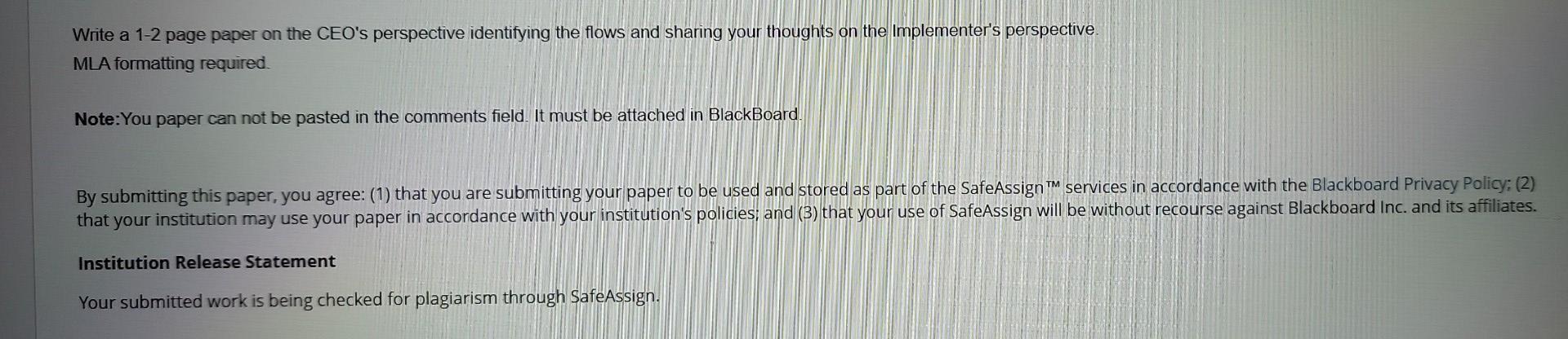 Solved Write a 1-2 page paper on the CEO's perspective | Chegg.com