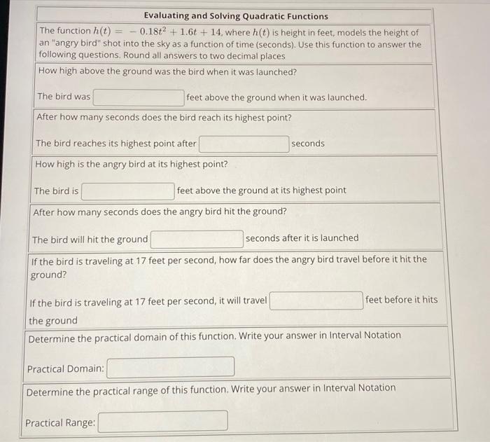 Solved Evaluating and Solving Quadratic Functions The | Chegg.com