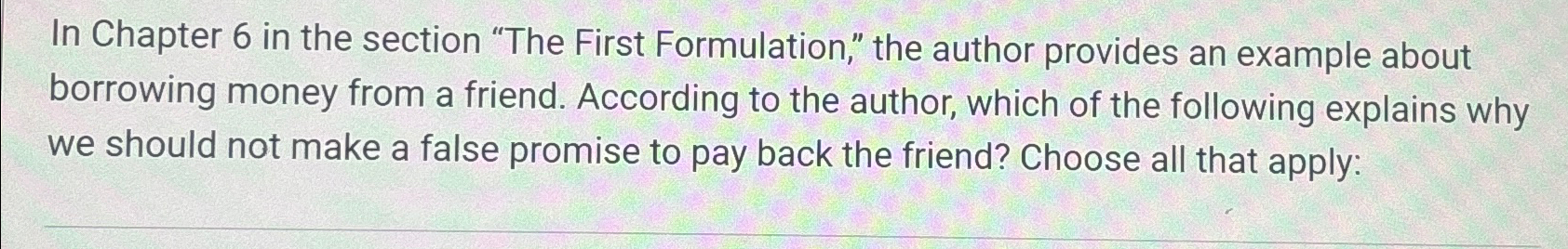 Solved In Chapter 6 ﻿in the section "The First Formulation," | Chegg.com