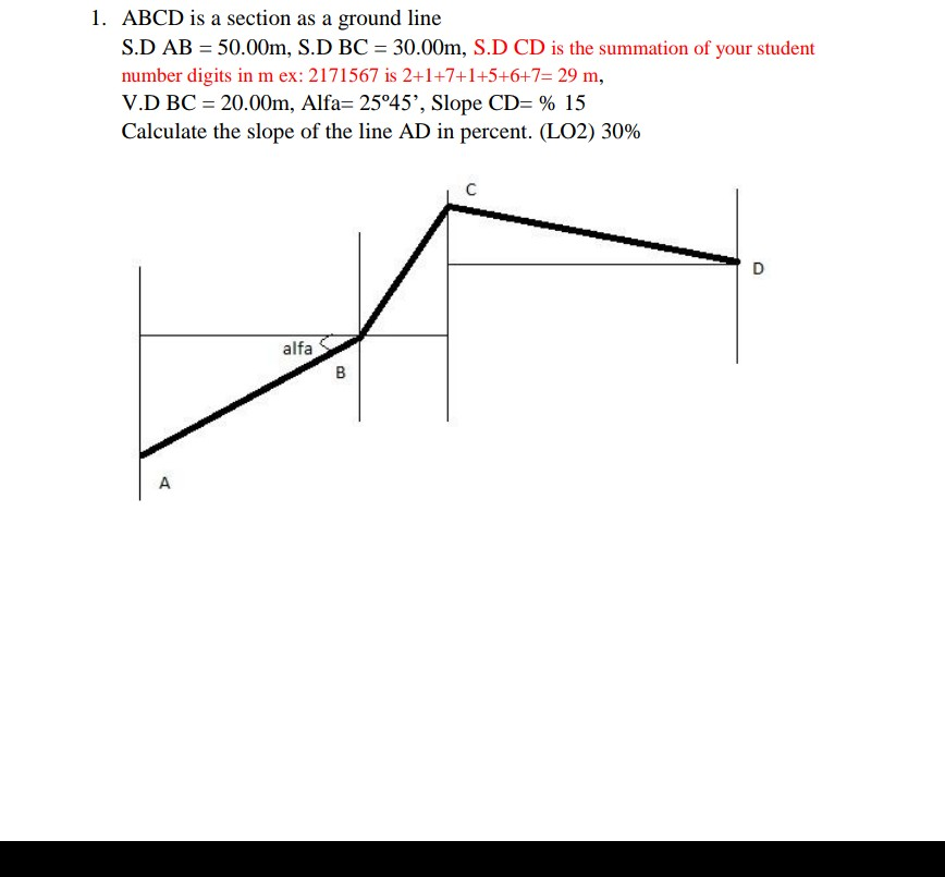 Solved 1. ABCD is a section as a ground line S.D AB = | Chegg.com