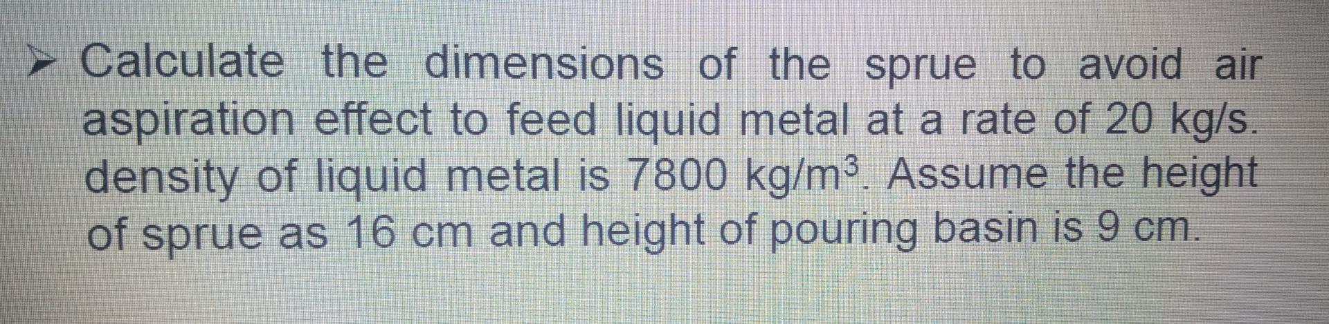 Solved > Calculate the dimensions of the sprue to avoid air | Chegg.com
