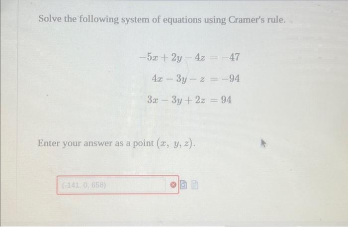 Solved Solve the following system of equations using | Chegg.com