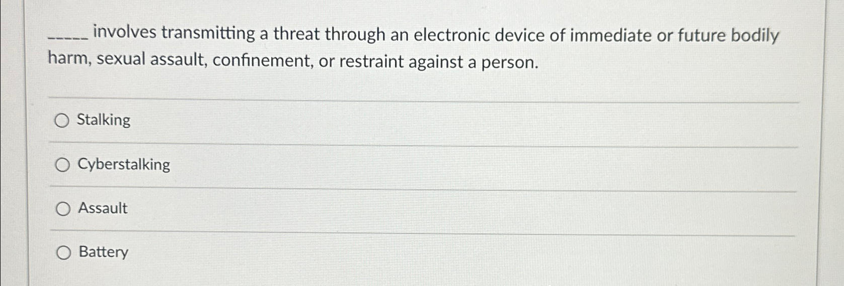 Solved involves transmitting a threat through an electronic | Chegg.com