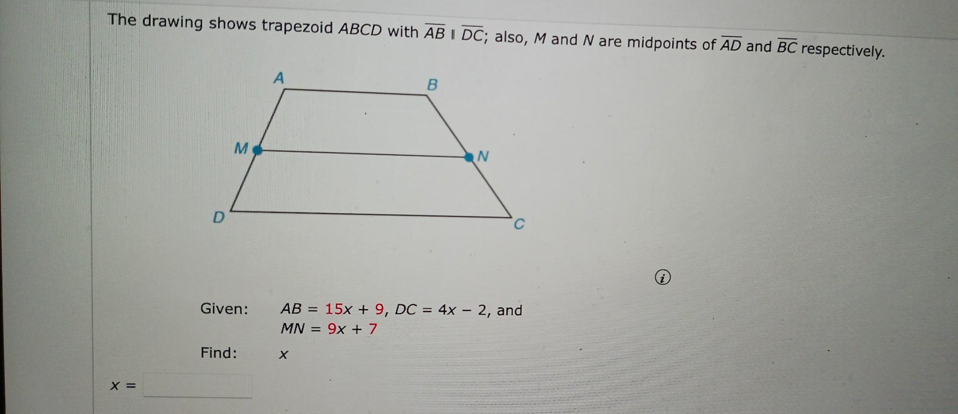 Solved The drawing shows trapezoid ABCD with AB I DC; also, | Chegg.com