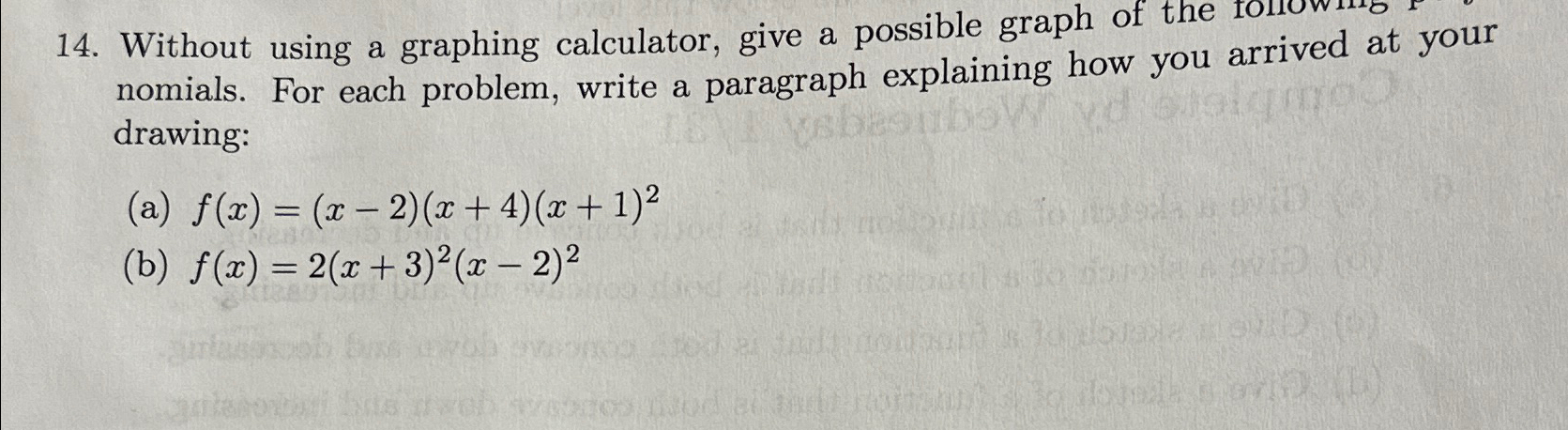 Solved Without using a graphing calculator, give a possible | Chegg.com