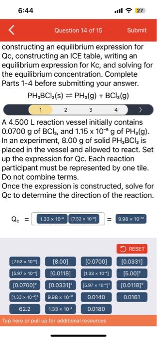 Solved constructing an equilibrium expression for Qc, | Chegg.com