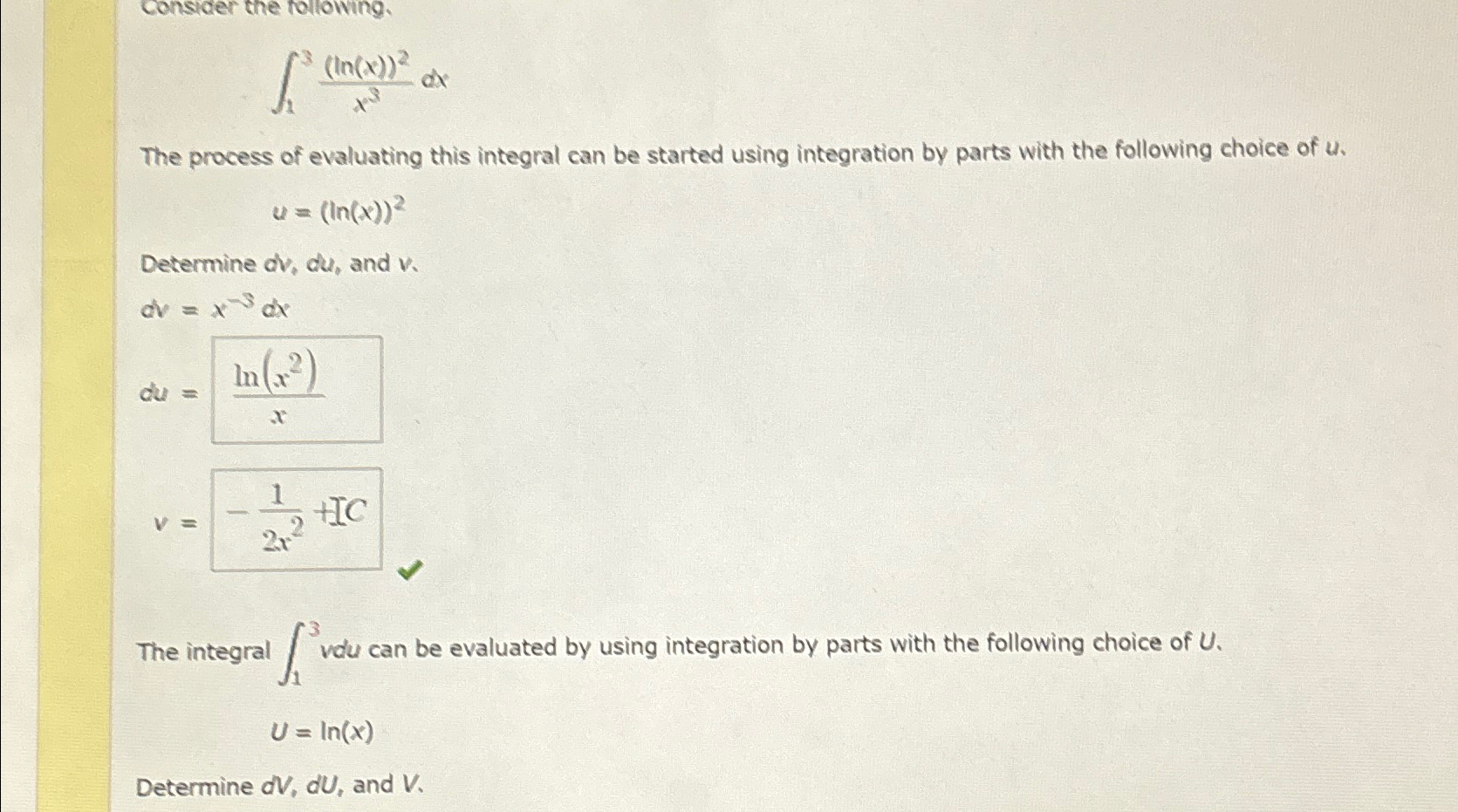 Solved ∫13(ln(x))2x3dxThe process of evaluating this | Chegg.com