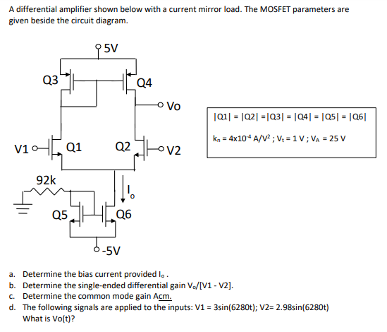 A differential amplifier shown below with a current | Chegg.com