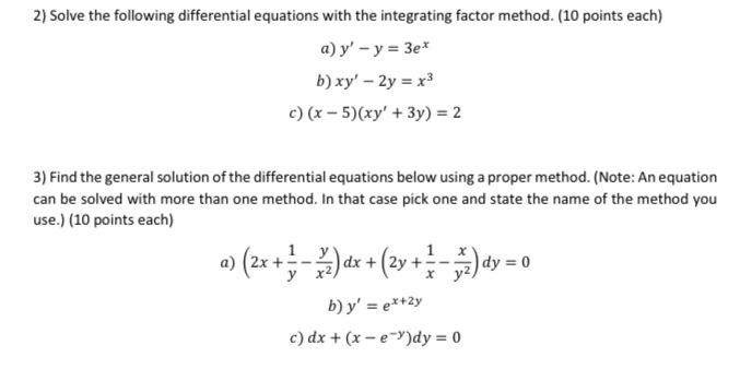 Solved 2) Solve the following differential equations with | Chegg.com