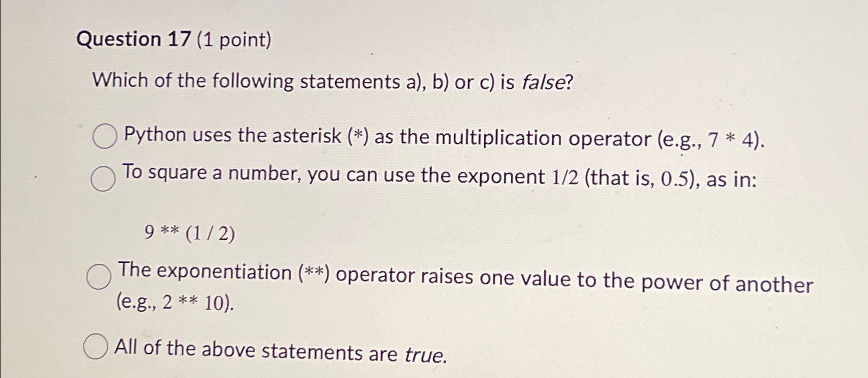 Solved Question 17 (1 ﻿point)Which of the following | Chegg.com