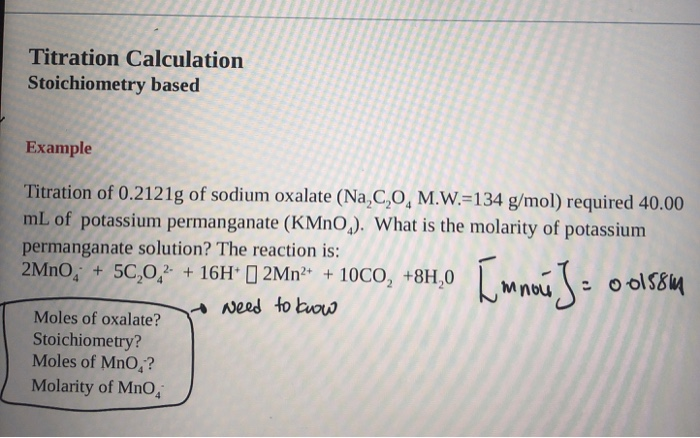 Solved Titration Calculation Stoichiometry based Example | Chegg.com