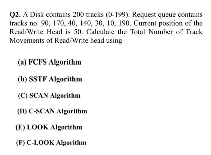 Solved Q2. A Disk contains 200 tracks (0-199). Request queue | Chegg.com
