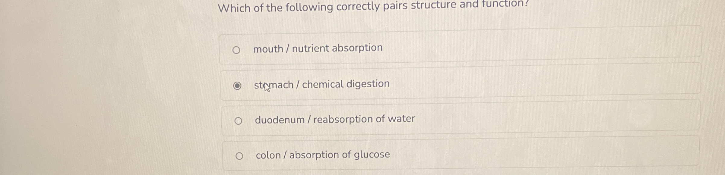 Solved Which of the following correctly pairs structure and | Chegg.com