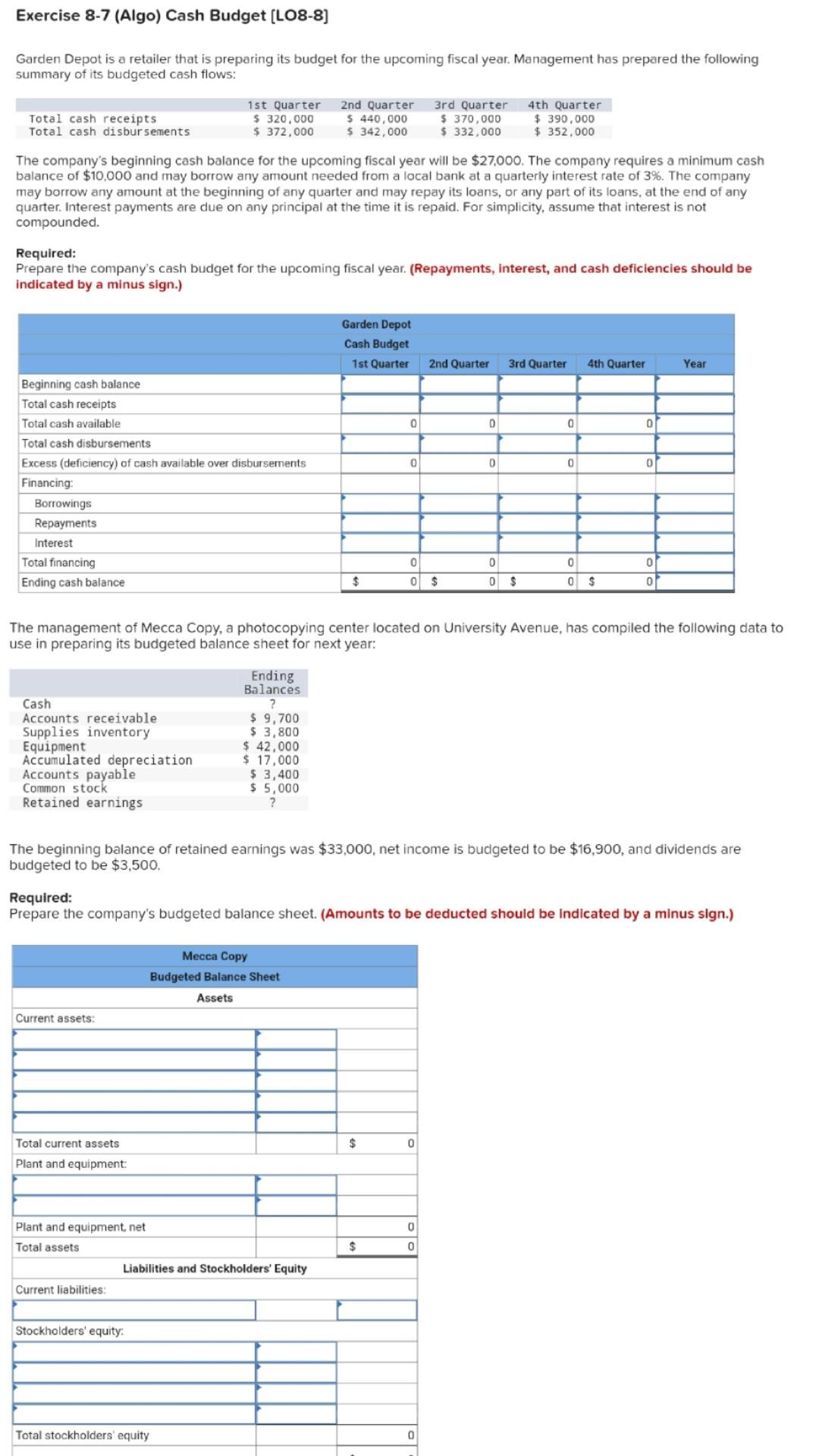 Solved Exercise 8 7 Algo ﻿cash Budget [lo8 8]garden Depot