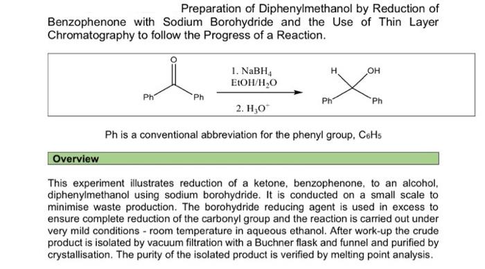 Solved Preparation of Diphenylmethanol by Reduction of | Chegg.com