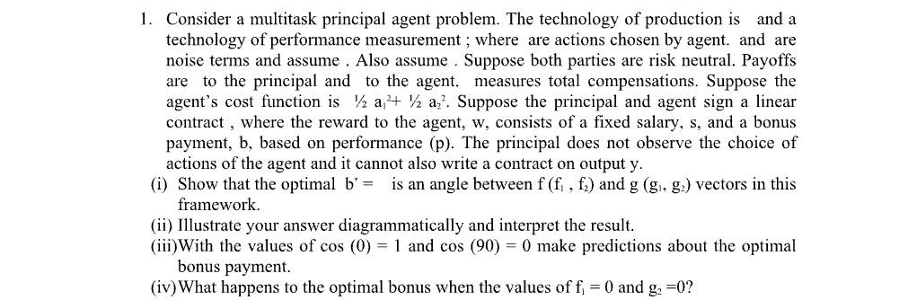 1. Consider a multitask principal agent problem. The | Chegg.com