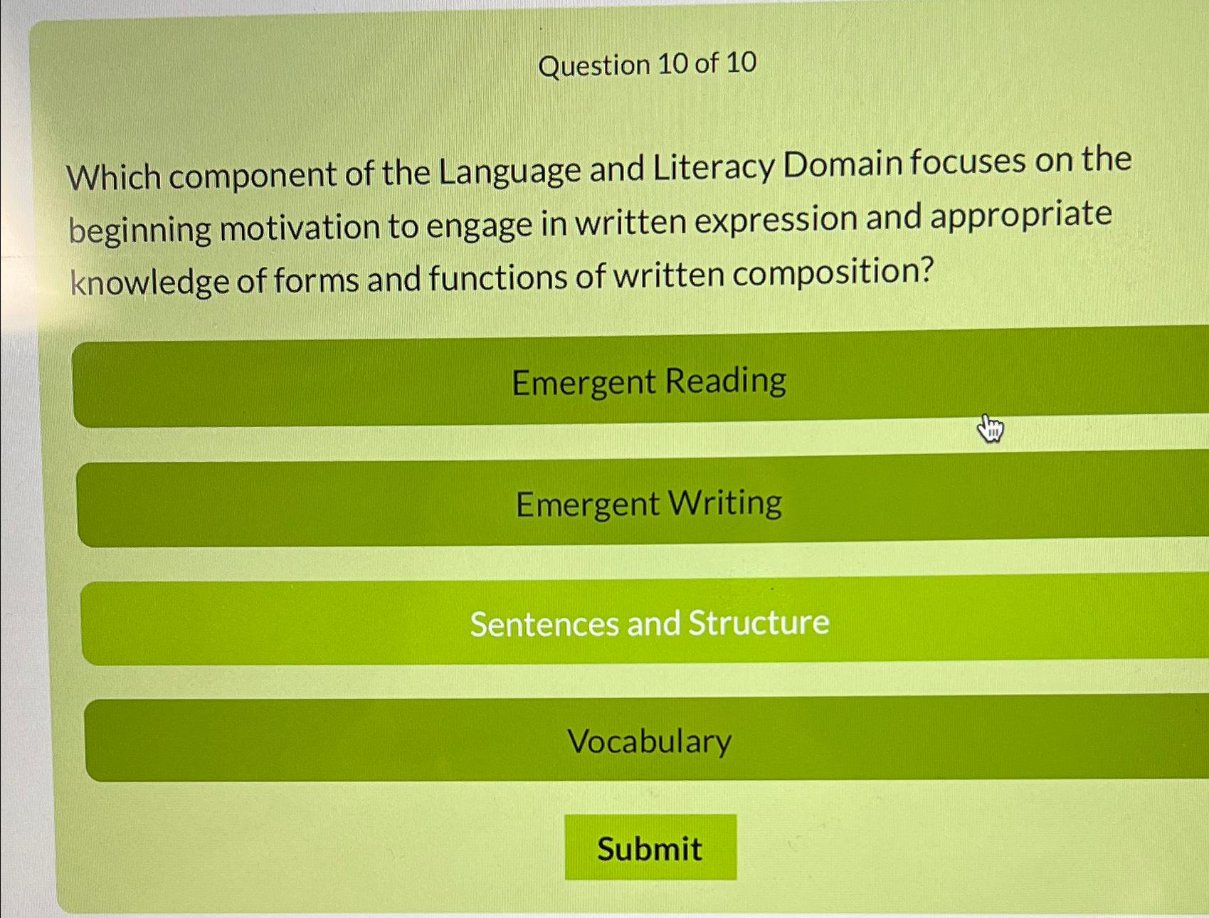 Solved Question 10 ﻿of 10Which component of the Language and | Chegg.com