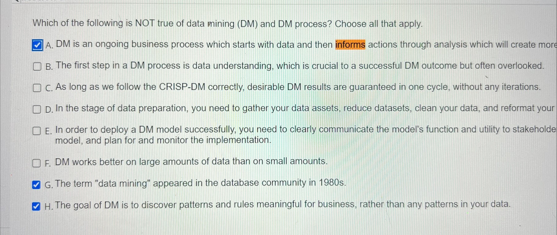Solved Which of the following is NOT true of data mining | Chegg.com