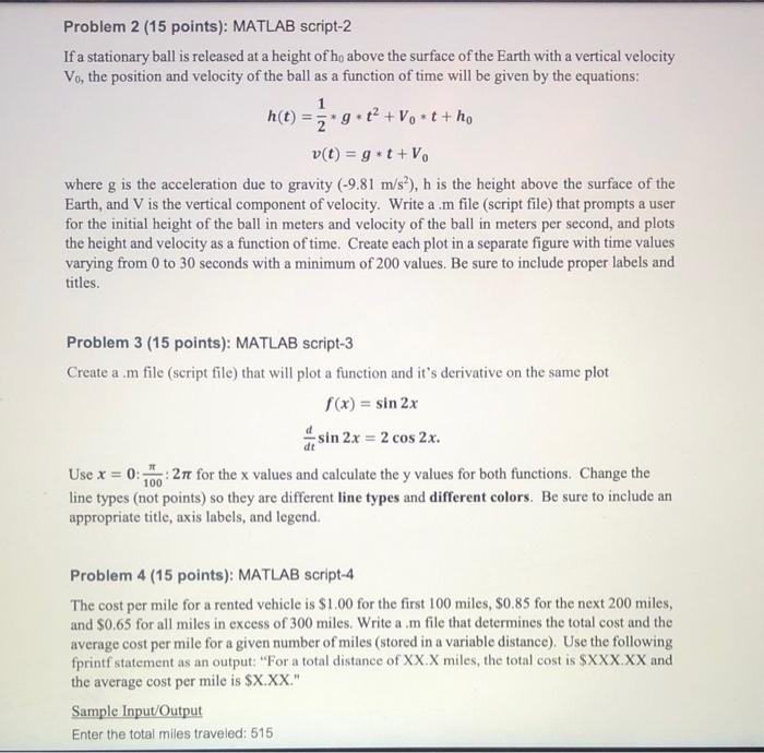 Solved NOTE: For MATLAB problems submit as ONE m script | Chegg.com