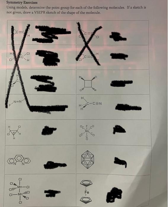 Solved Symmetry Exercises Using models, determine the point | Chegg.com