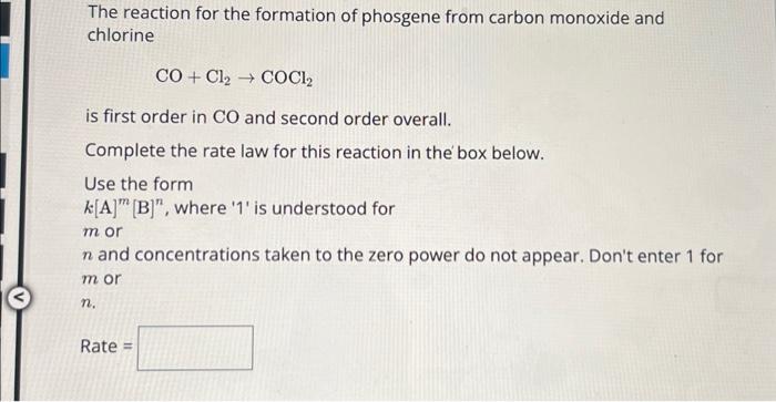 Solved The reaction for the formation of phosgene from | Chegg.com