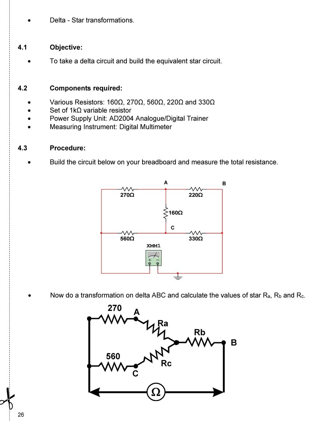 Solved 4.1 Objective: - To take a delta circuit and build | Chegg.com