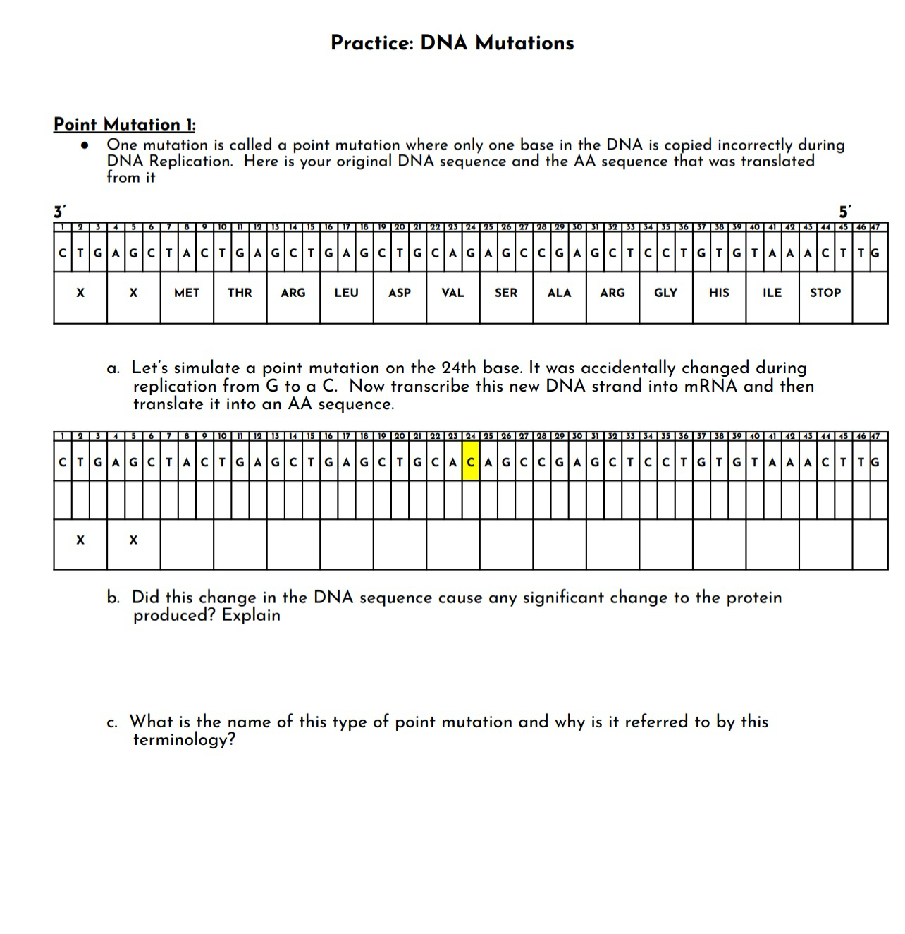 Solved Practice: DNA MutationsPoint Mutation 1:One mutation | Chegg.com