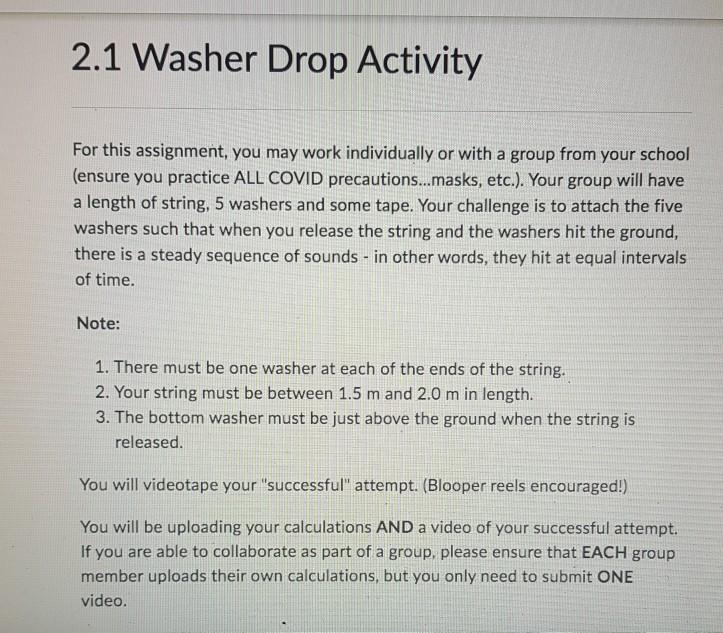 Solved 2.1 Washer Drop Activity For this assignment, you may | Chegg.com