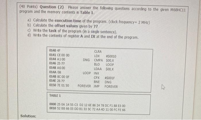 Solved (40 Points) Question (2) Please answer the following | Chegg.com