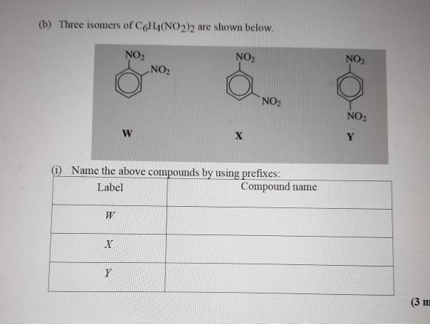 Solved (b) Three isomers of CH4(NO2)2 are shown below. NO | Chegg.com