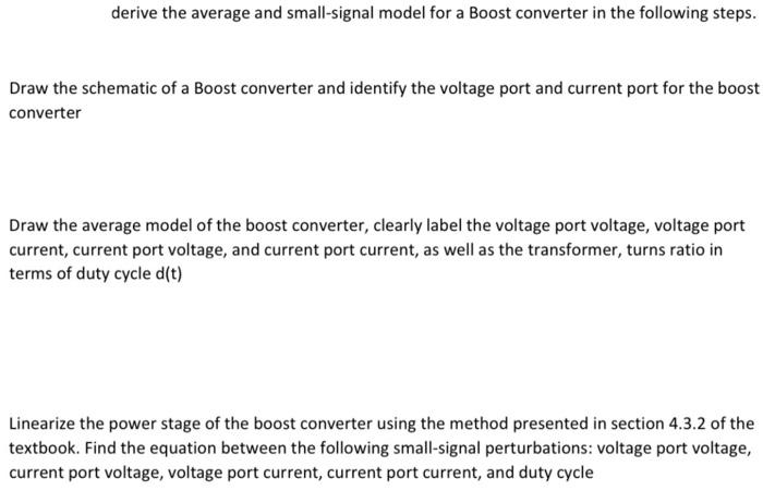 Solved derive the average and small-signal model for a Boost | Chegg.com