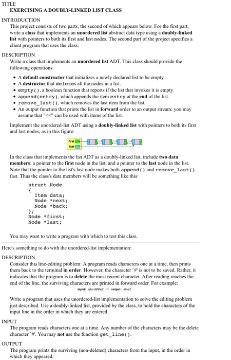 TITLE EXERCISING A DOUBLY-LINKED LIST CLASS | Chegg.com