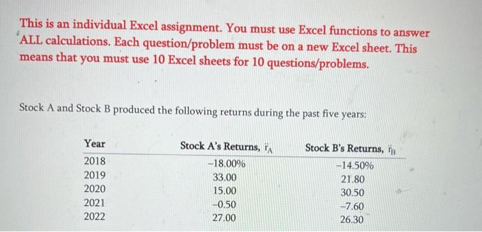 Solved This is an individual Excel assignment. You must use | Chegg.com